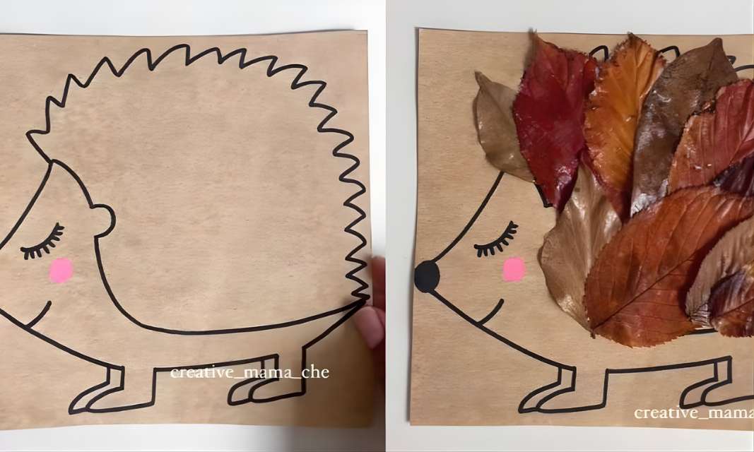 Autumnal Animal Leaf Craft | Hedgehog Printable Template